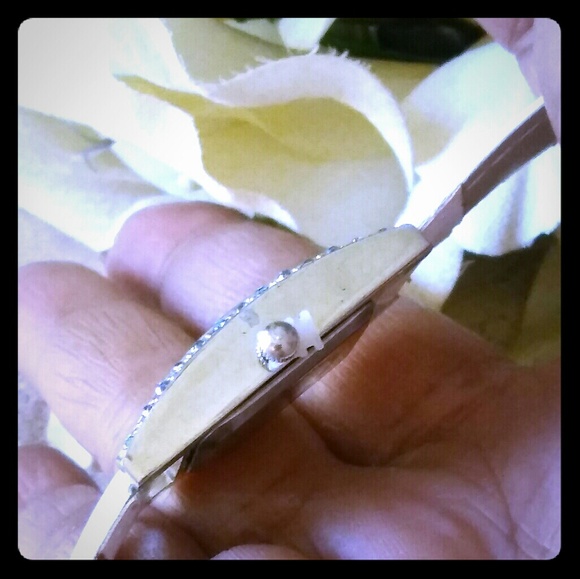 Haband | Accessories | Vintage White Band Wblue Rhinestone Bezel Watch ...